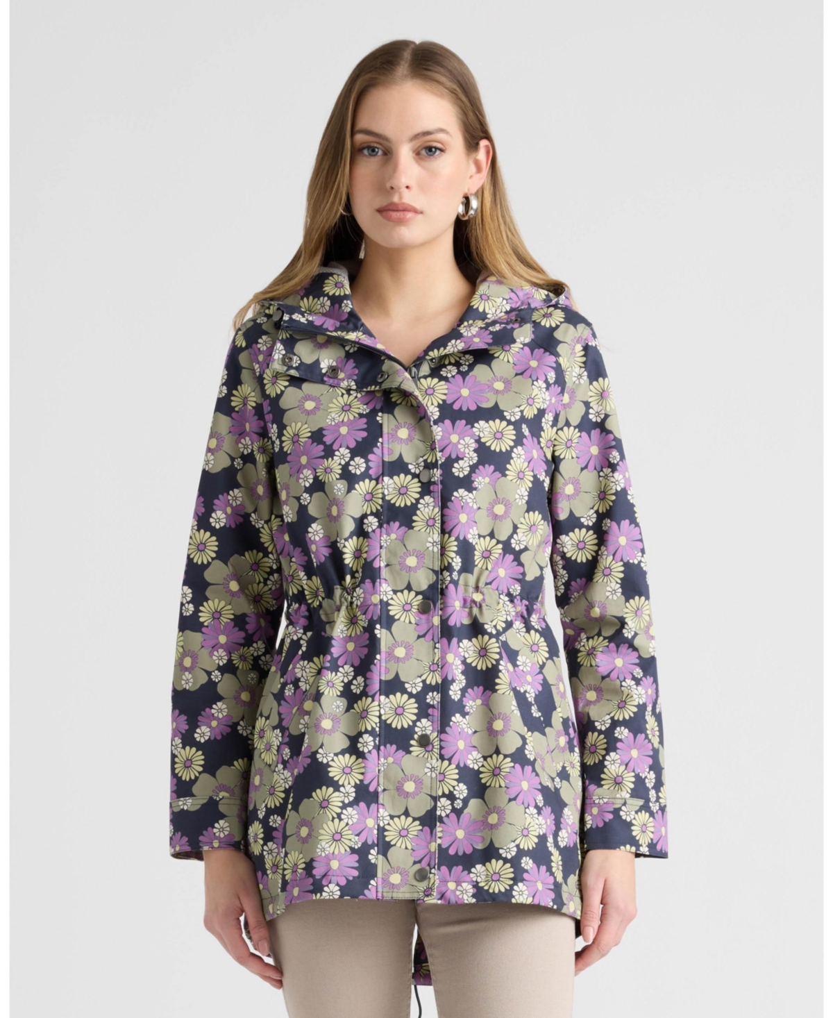 Click here for Nvlt Womens Mid Length Rain Jacket - Navy floral prices