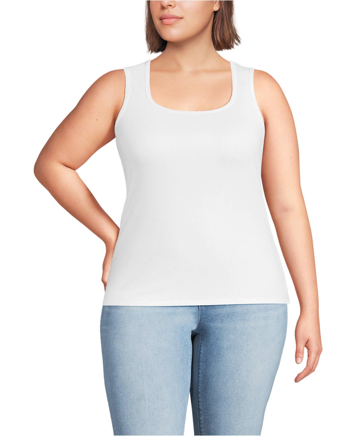 Click here for Lands End Plus Size Micro Rib Square Neck Tank - W... prices