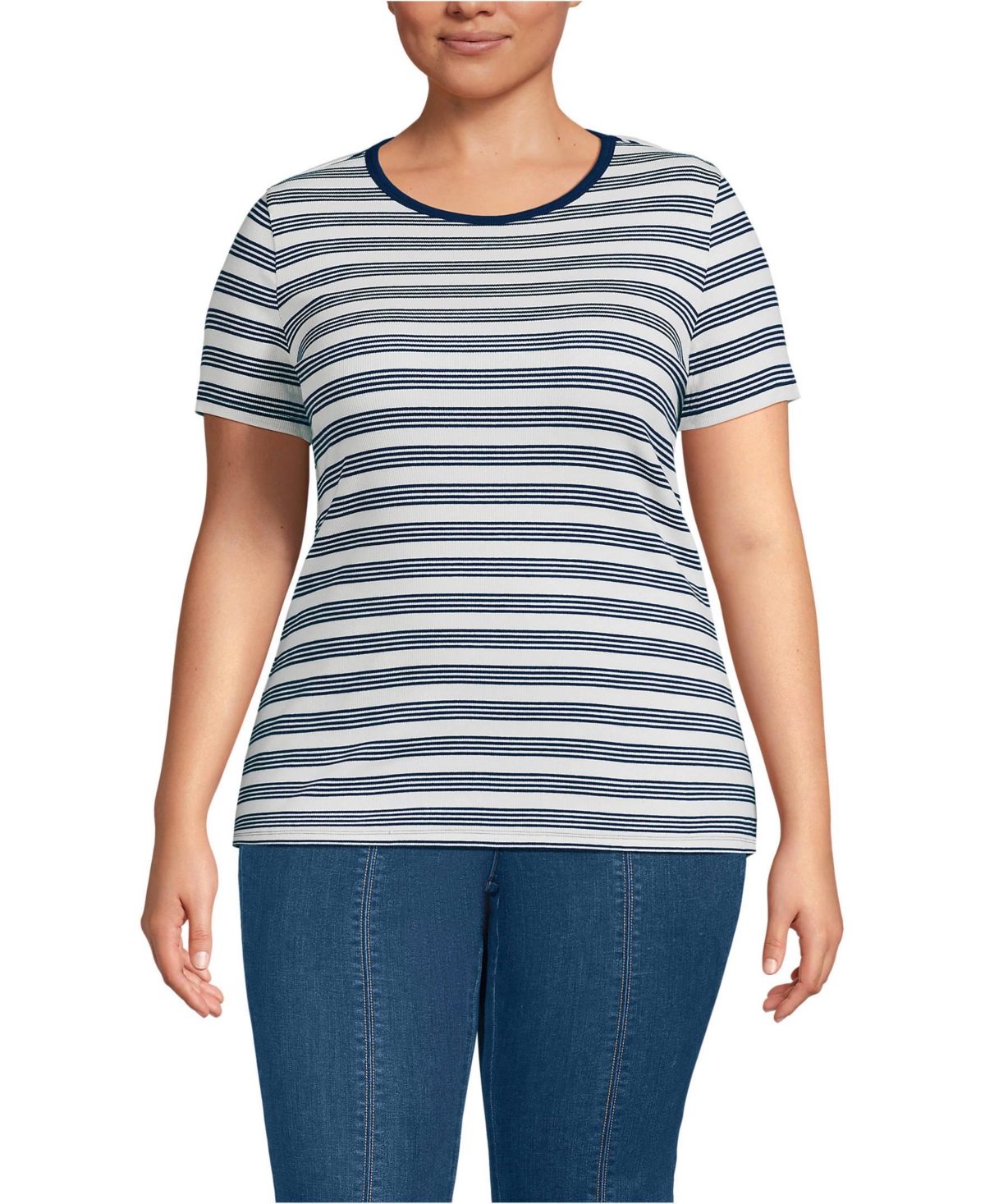 Click here for Lands End Plus Size Micro Rib T-Shirt - Ivory/deep... prices