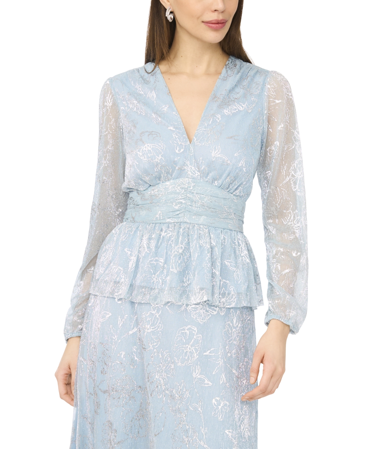 Click here for Msk Womens V-Neck Long-Sleeve Top - Blue/Silve prices