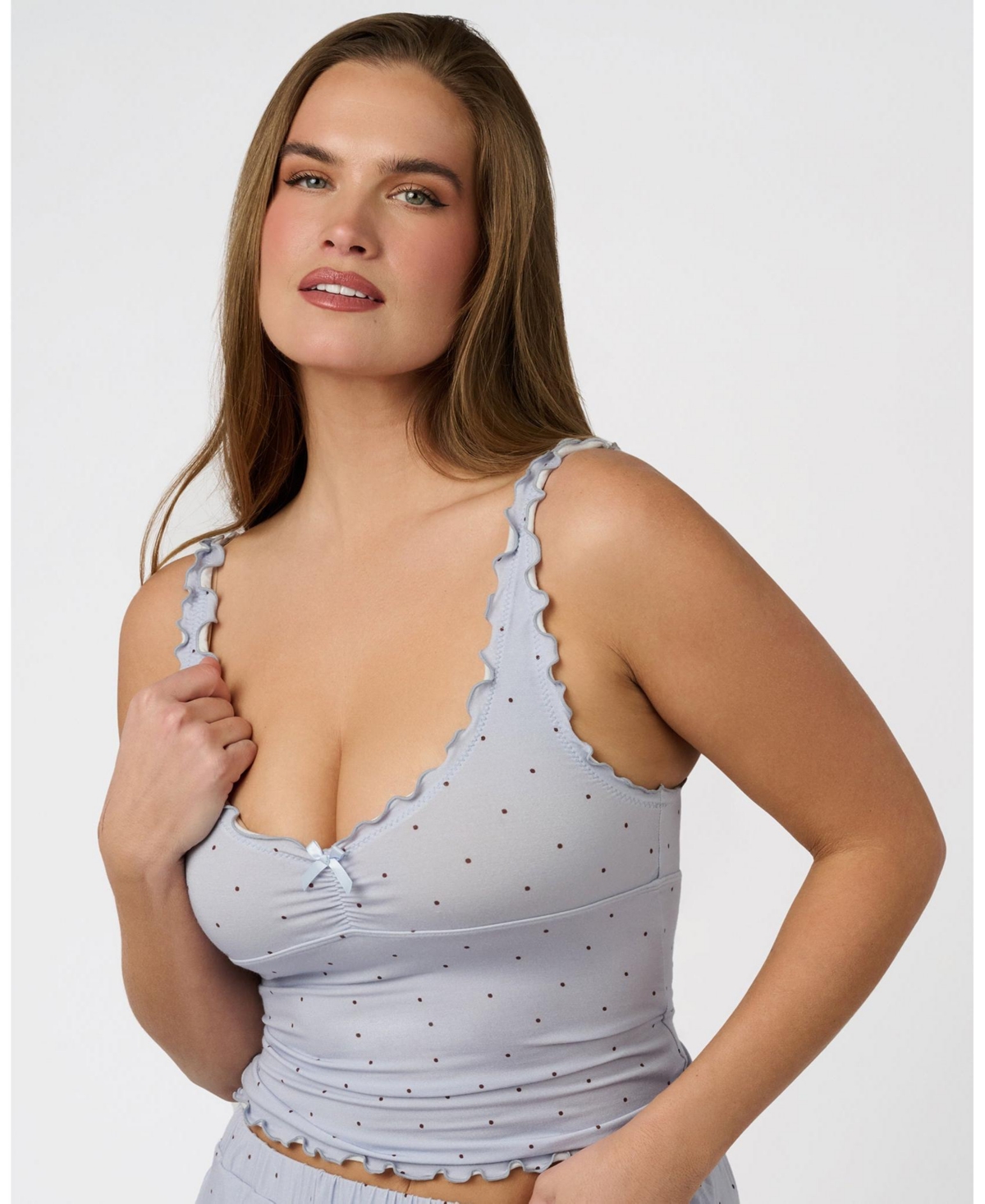 WeWoreWhat Womens Sleep Lettuce Edge Tank - Frosted blu/blk chocolate brow