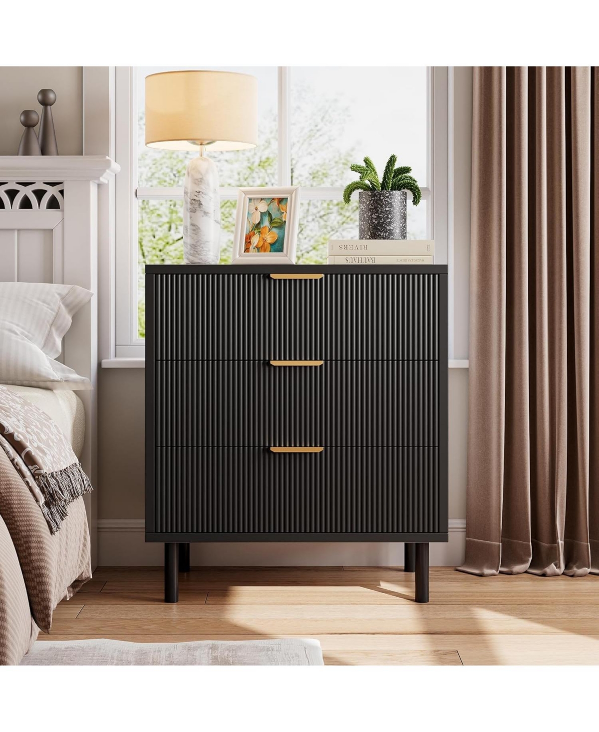 Click here for gaomon Fluted 3 Drawers Dresser  Wide Wood Chest o... prices