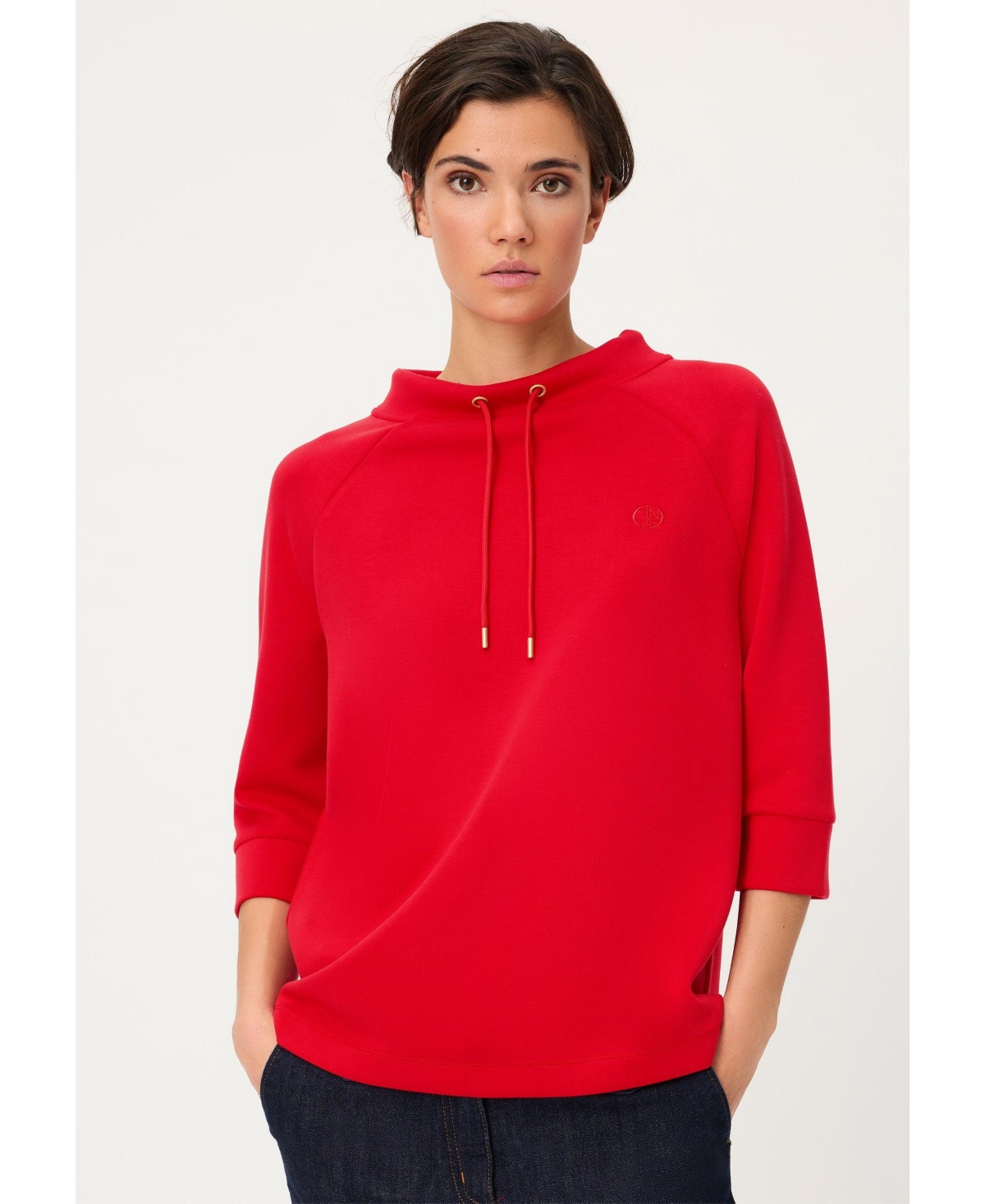 Click here for Olsen Womens Scuba Jersey Funnel Neck Top - French... prices