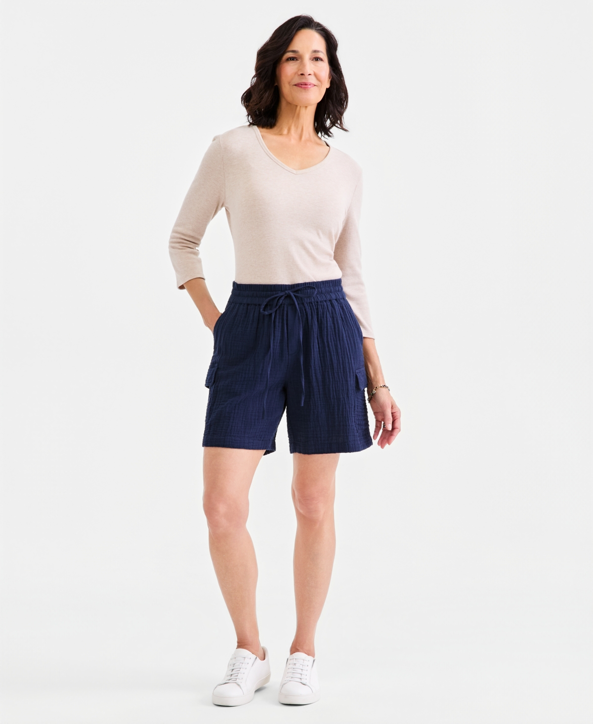 Click here for Style & Co Womens Cotton Gauze Pull-On Cargo Short... prices