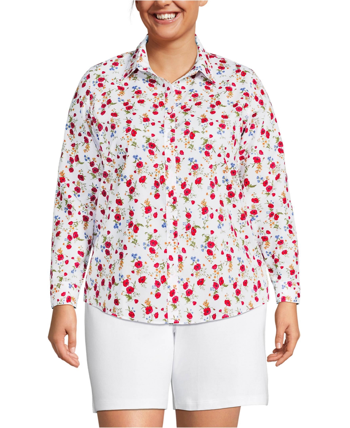 Click here for Lands End Plus Size No Iron Button Front Shirt - W... prices