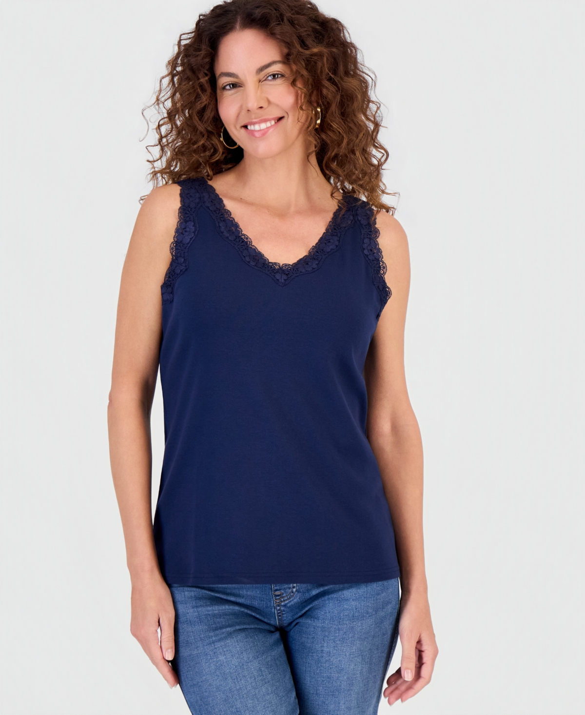 Click here for Style & Co Womens Lace-Trim Cotton Tank Top  Exclu... prices