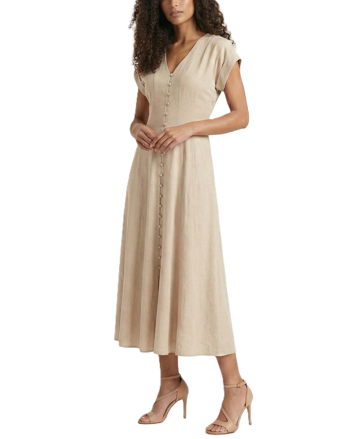 Click here for Taylor Womens Button-Front A-Line Dress - Natural prices