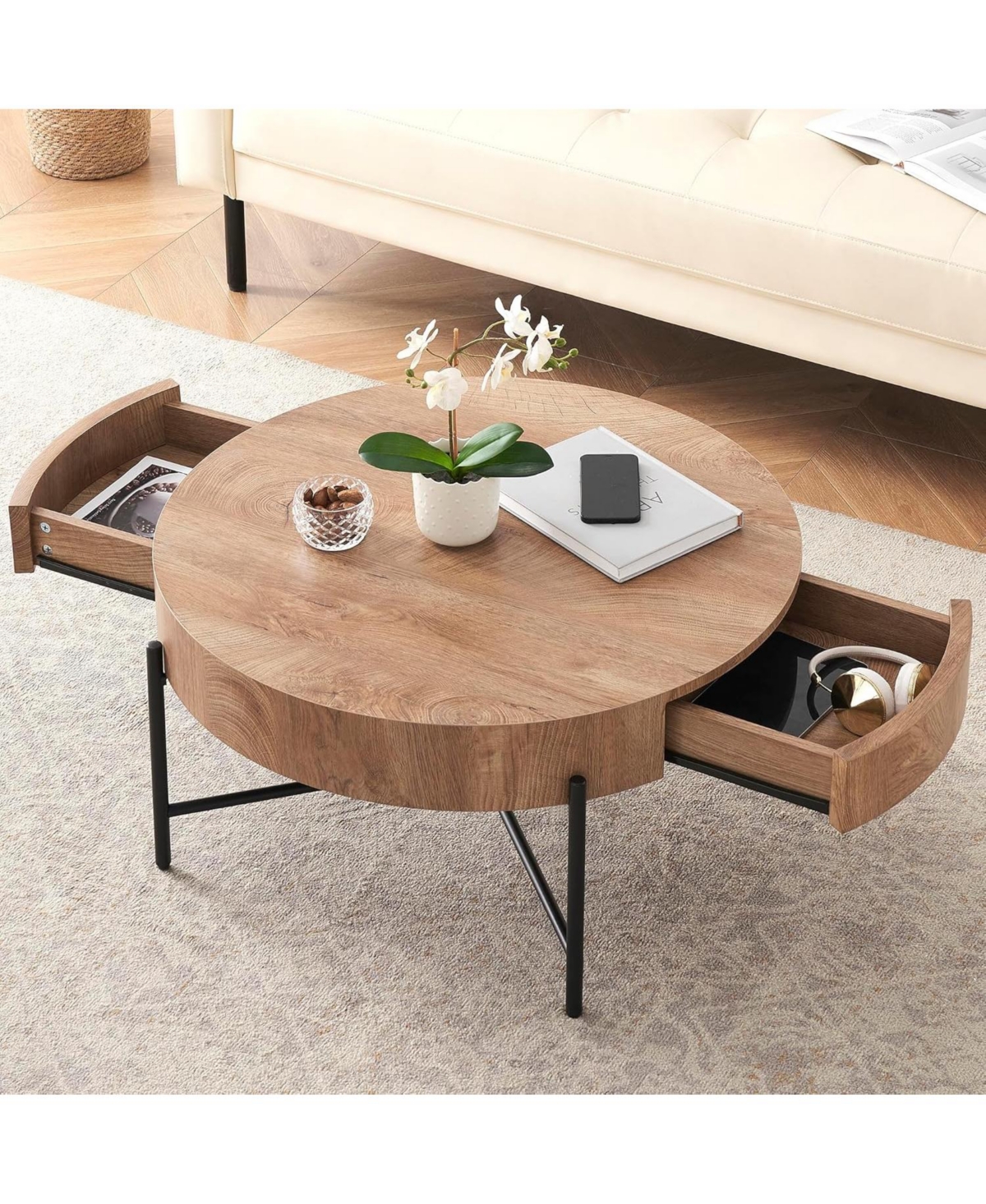 Click here for gaomon Round Coffee Table with Drawers Farmhouse C... prices