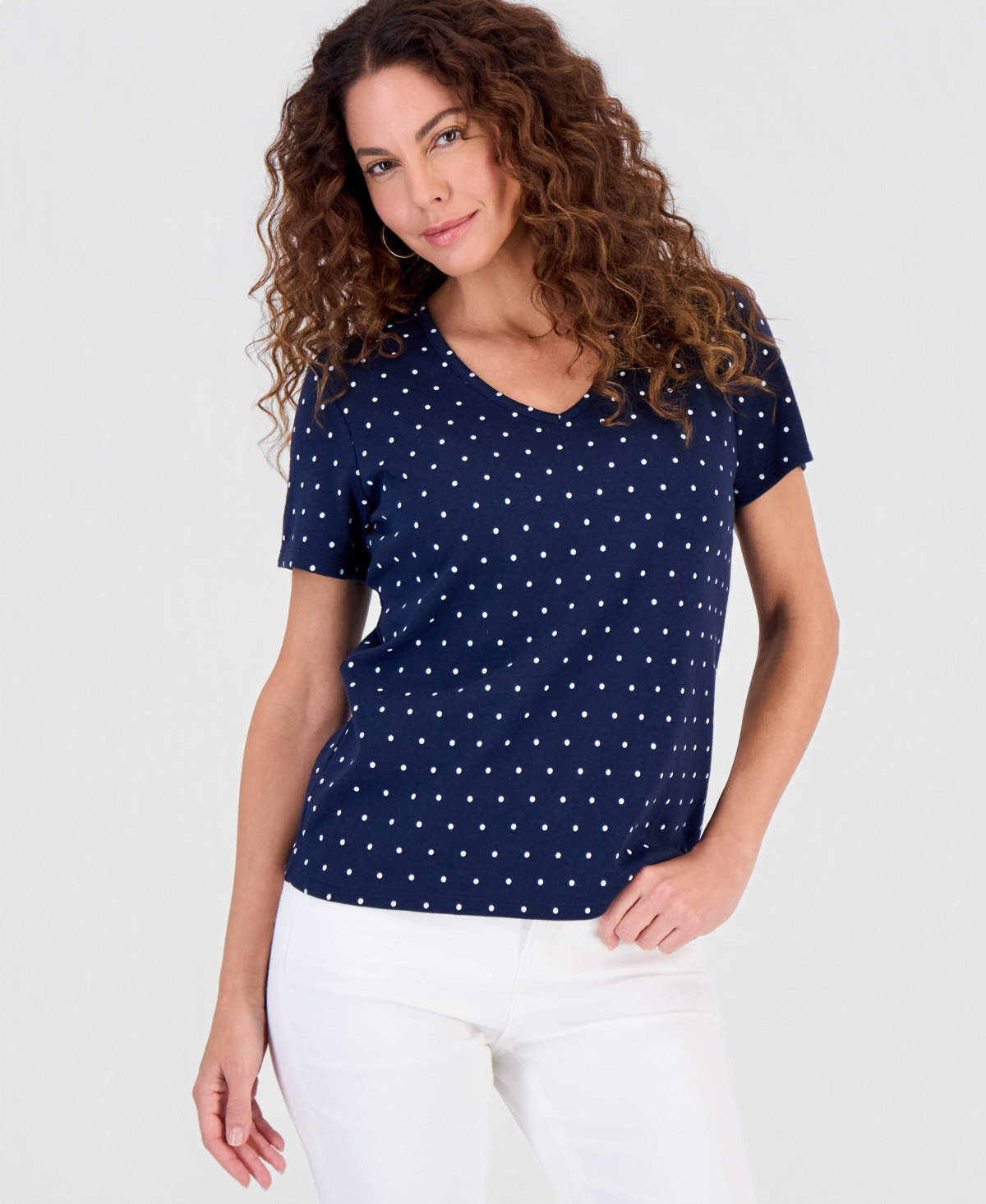 Click here for Style & Co Womens Printed Short-Sleeve V-Neck Top... prices