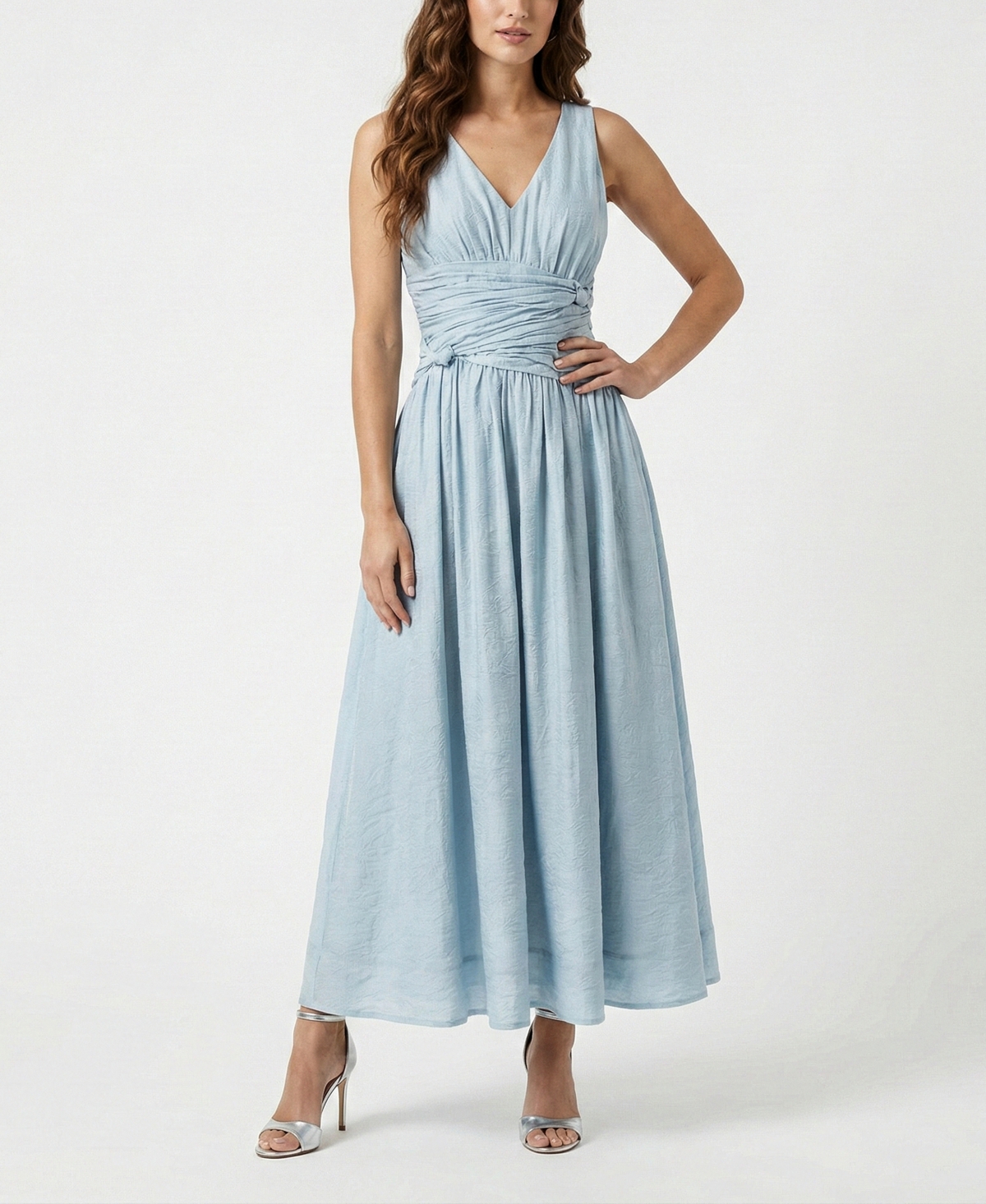 Click here for Taylor Womens Knot Detail V-Neck Dress - Sky Blue prices