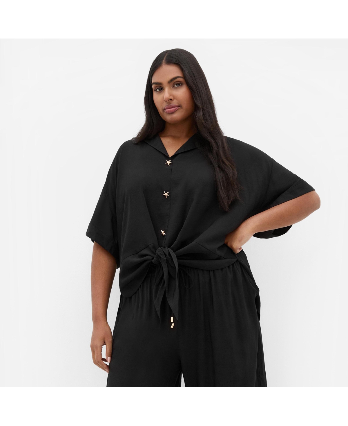 Click here for City Chic Womens Kalea Tie Front Shirt - Black prices