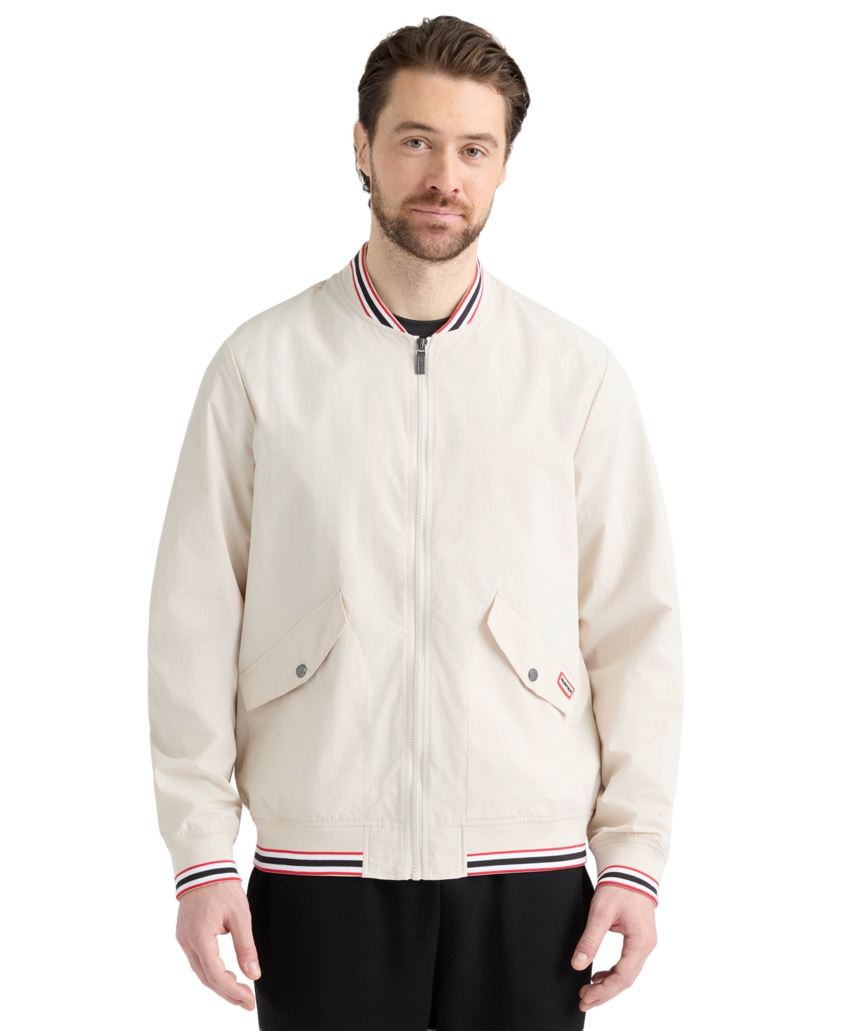 Click here for Hunter Mens Gaston Striped Rib Bomber Jacket - Pum... prices