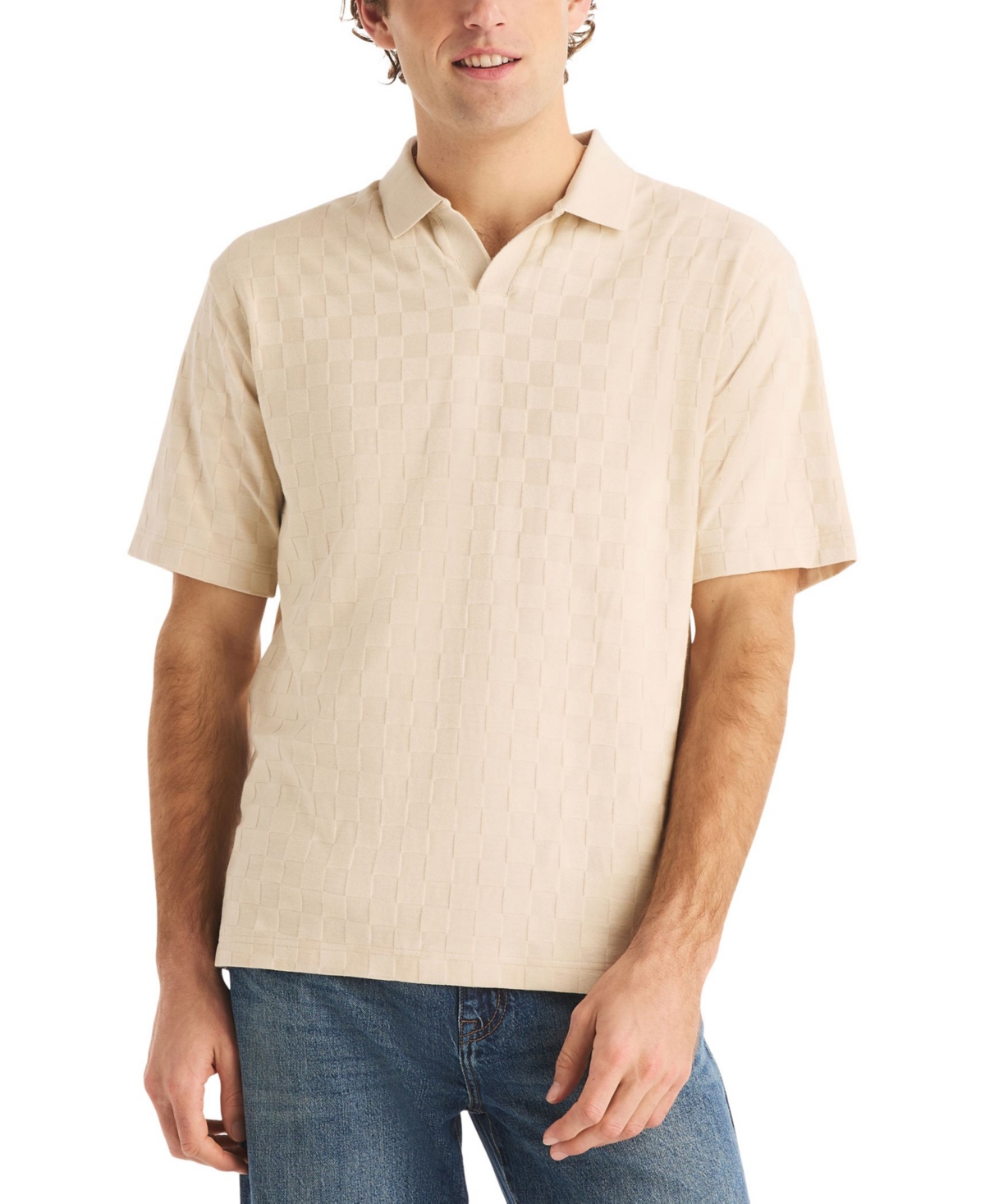 Click here for Nautica Mens Short-Sleeve Checker Jacquard Polo Sh... prices