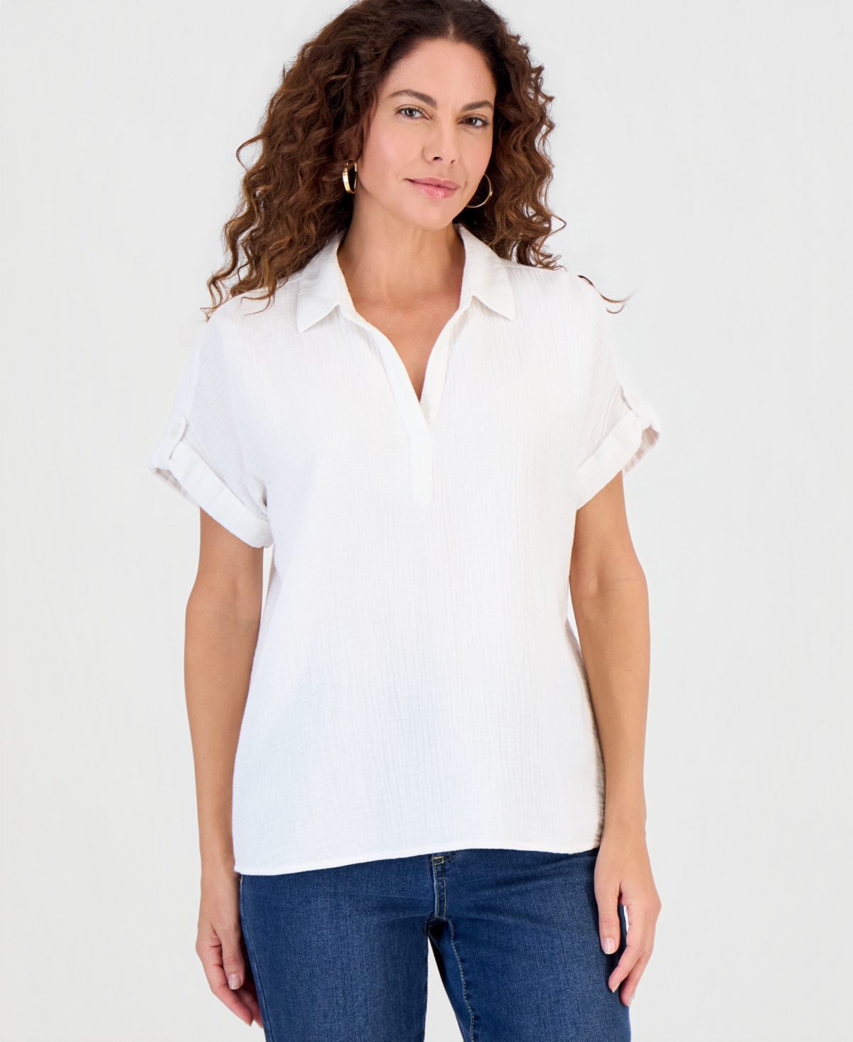 Click here for Style & Co Womens Cotton Gauze Collared Popover To... prices