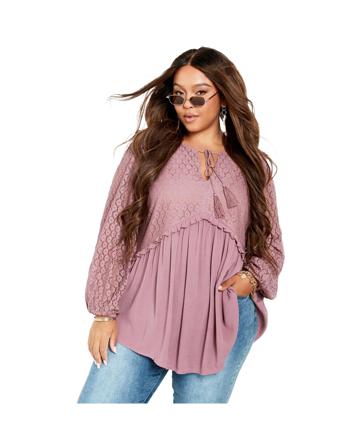 Click here for Avenue Womens Hazel Lace Tunic - Dusty lilac prices