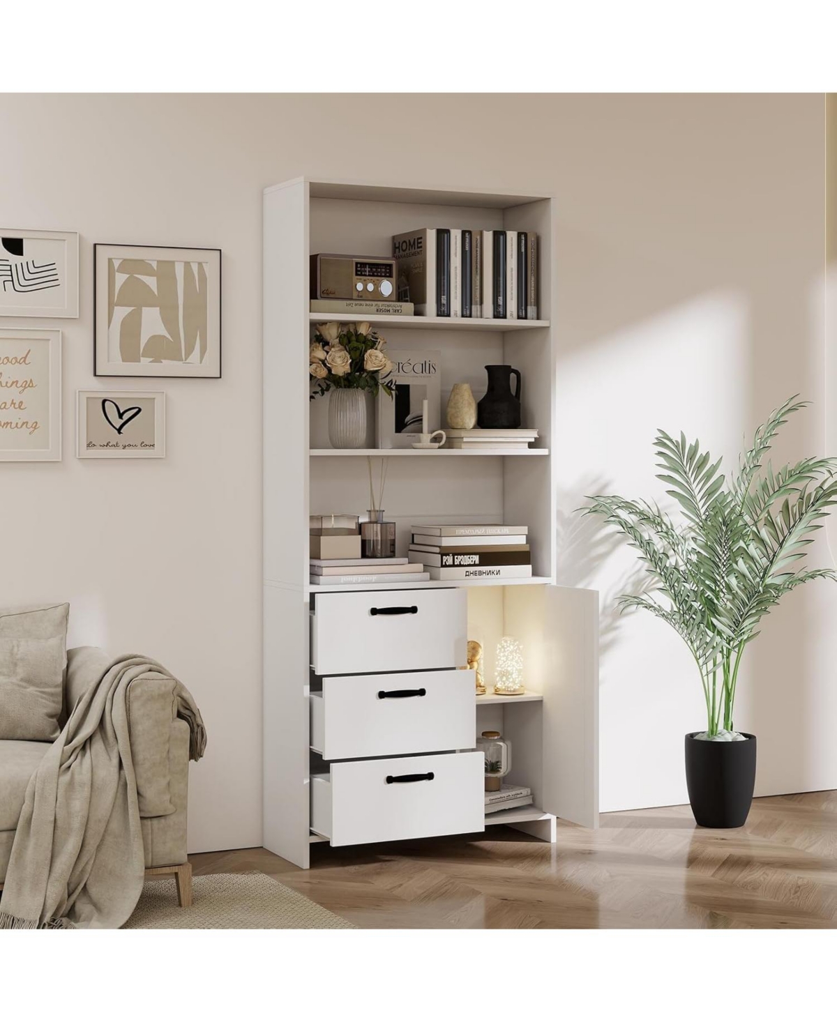 Click here for gaomon 6-Tier Bookshelf with Door and 3 Drawers  7... prices