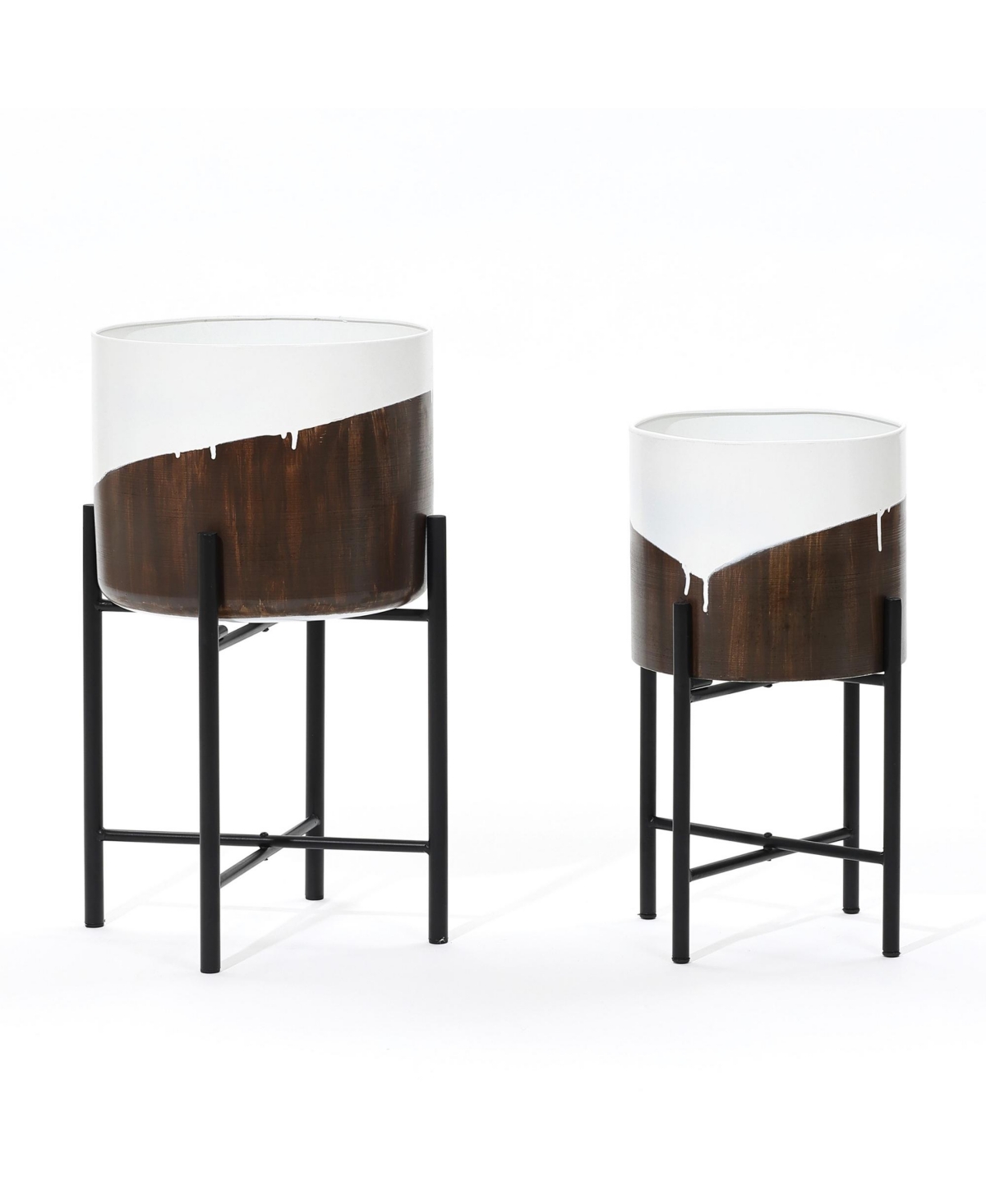 Click here for LuxenHome 2-Piece White and Brown Metal Cachepot P... prices