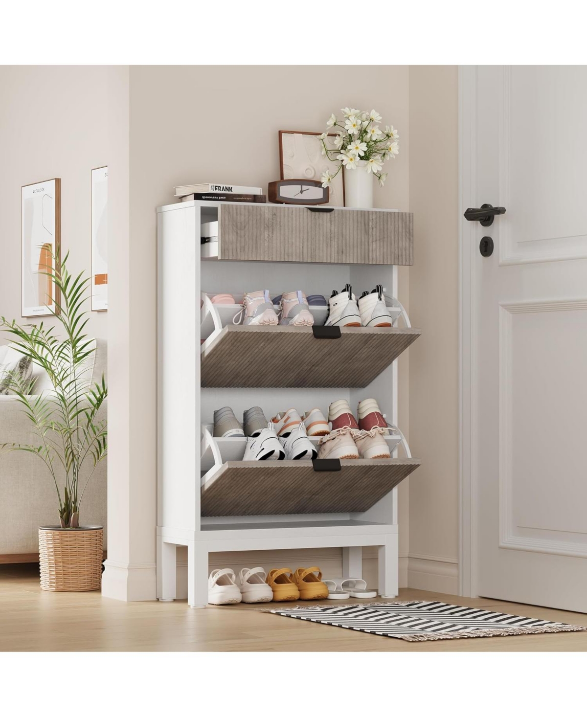 Click here for gaomon Fluted Narrow Entryway Shoe Cabinet - 2 Fli... prices