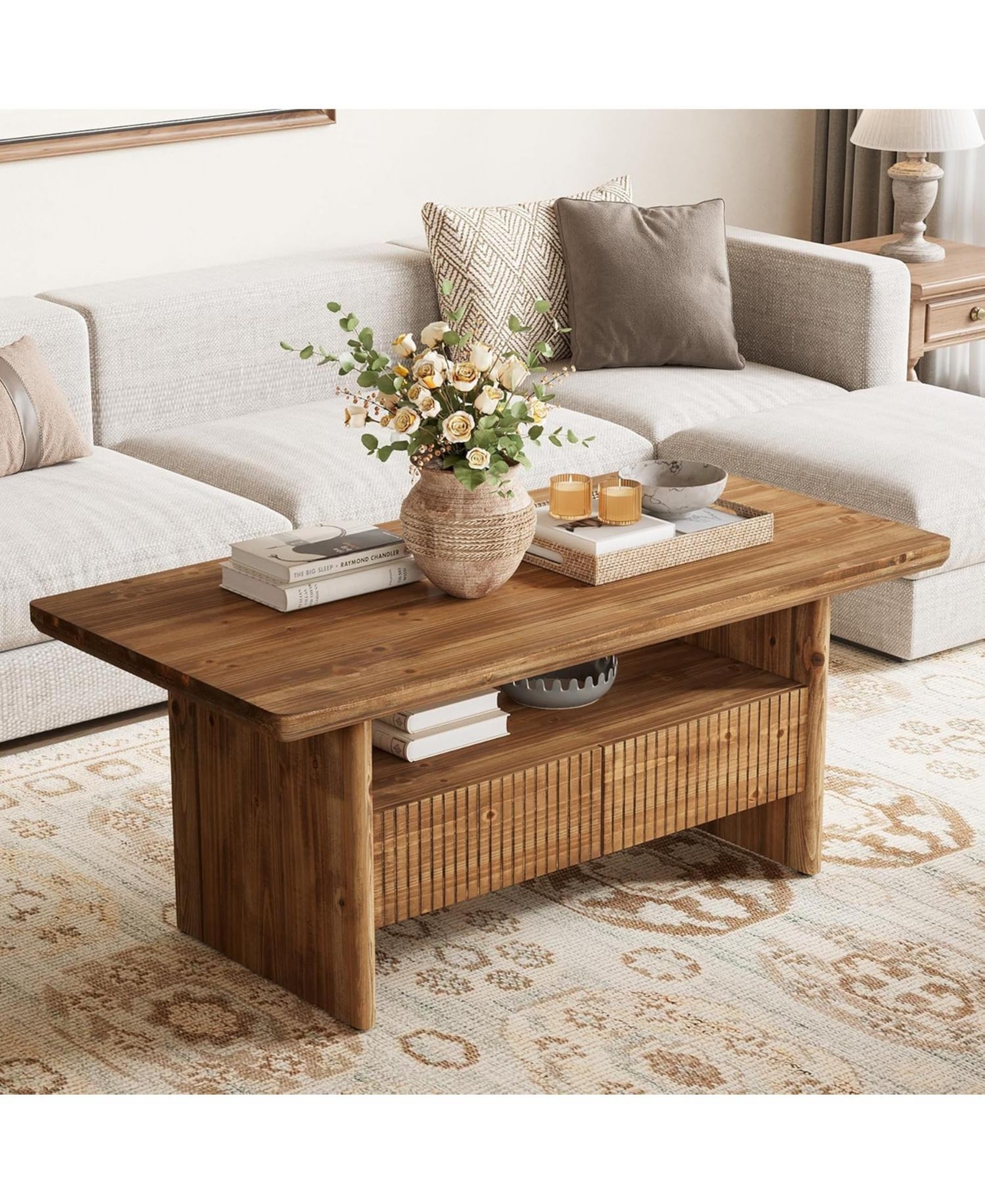 Click here for Tribesigns 2-Tier Solid Wood Coffee Table with 2 D... prices