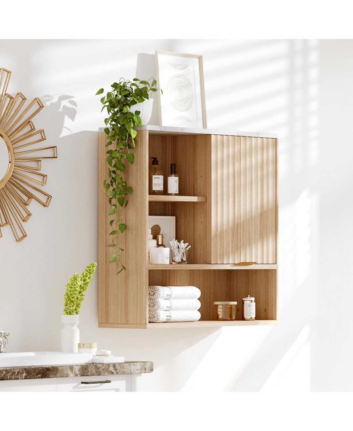 Click here for gaomon Fluted Bathroom Wall Cabinet with Sliding D... prices