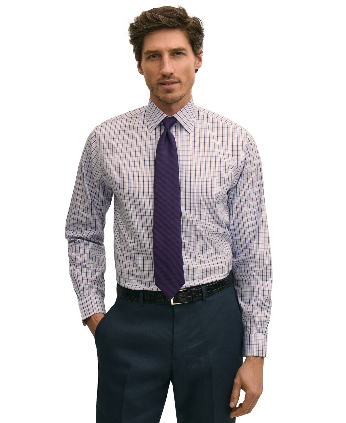 Click here for B by Brooks Brothers Mens Check Spread-Collar Dres... prices