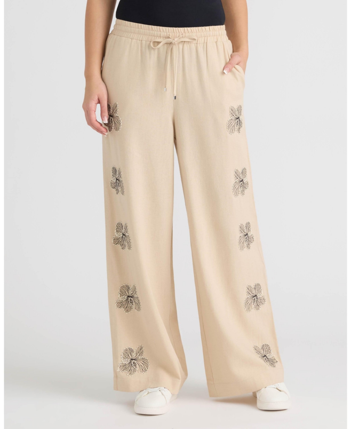Click here for Nvlt Womens Pull On Embroidered Trouser - Natural prices