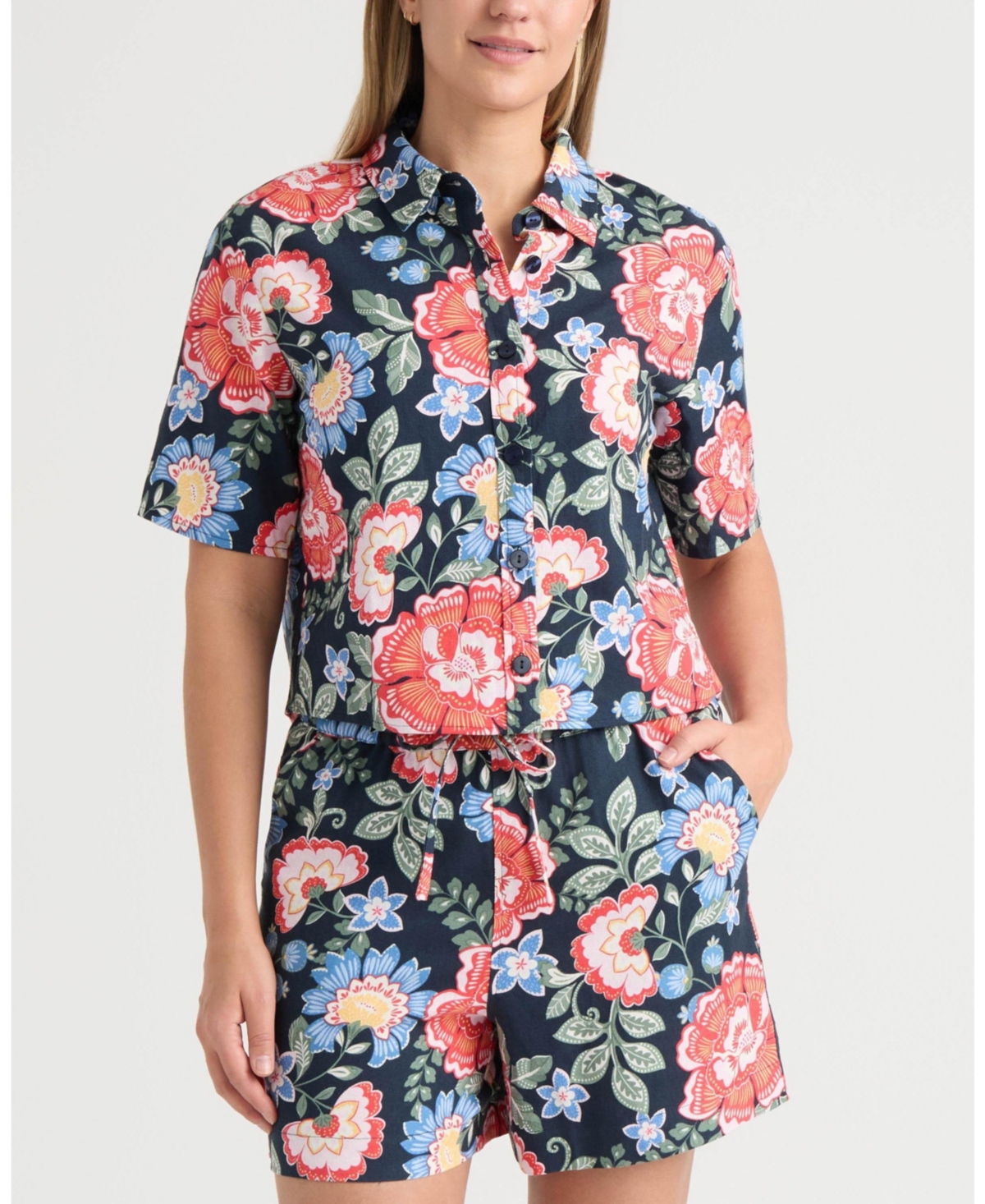Click here for Ellen Tracy Womens Camp Shirt - Navy summer bloom prices