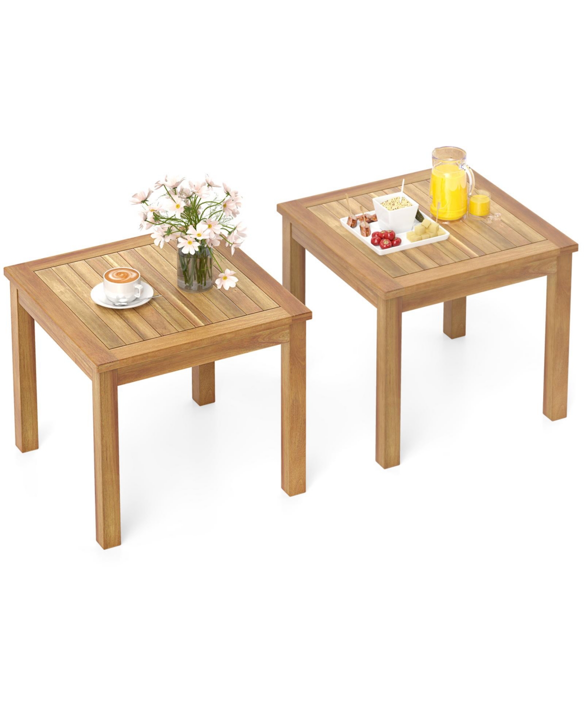 Click here for Gymax 2PCS Outdoor Square Teak Wood End Table Coff... prices