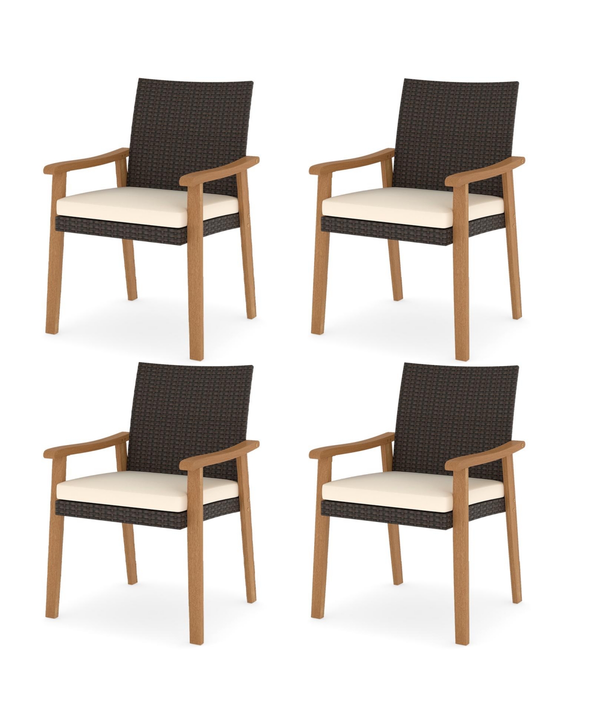 Click here for Gymax Patio Dining Chair 4 Pcs w/Cushion Wood Armr... prices