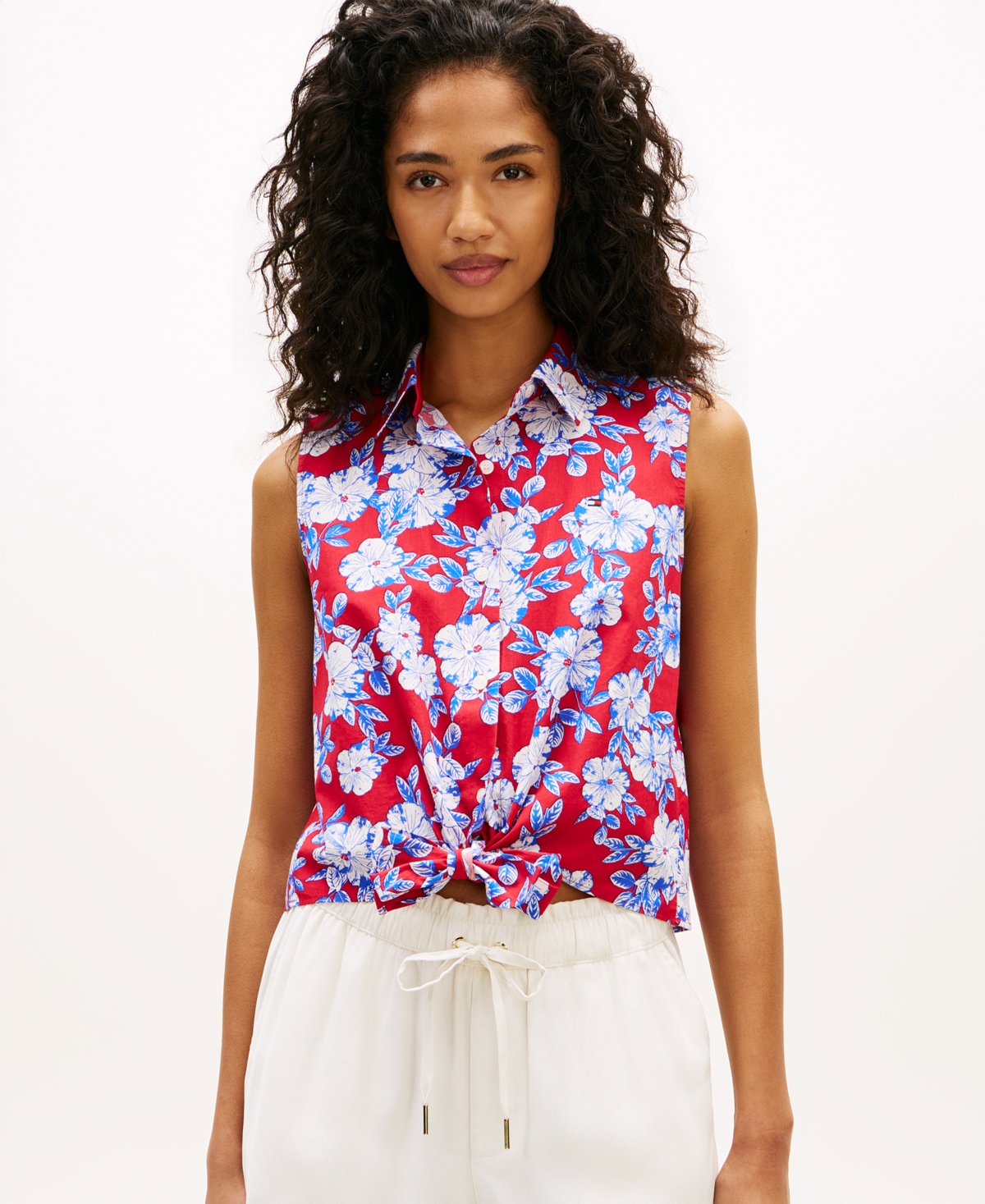 Click here for Tommy Hilfiger Womens Printed Poplin Knotted Colla... prices