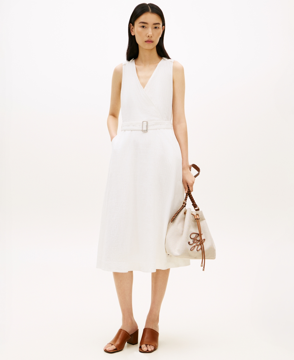 Click here for Tommy Hilfiger Womens Linen Belted V-Neck Wrap Dre... prices