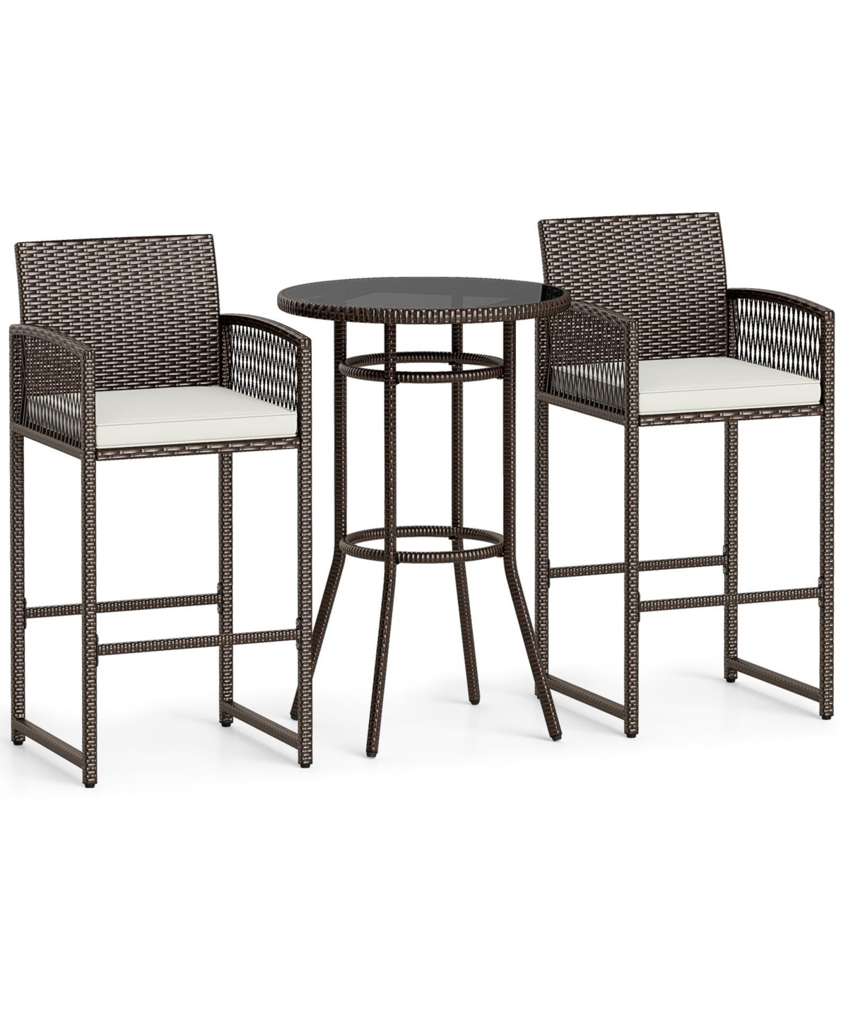 Click here for Gymax 3 Piece Wicker Patio Bar Set w/ 2 Seat Cushi... prices