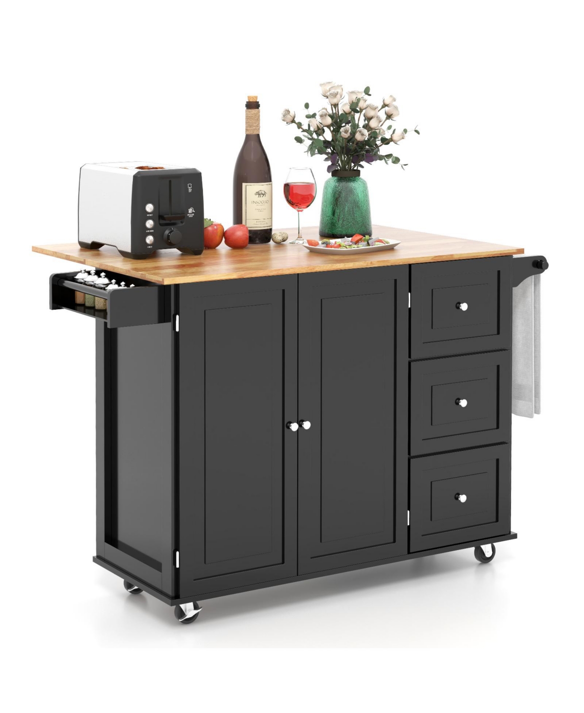Click here for Drop-Leaf Kitchen Island Cart  Wood Rolling Trolle... prices