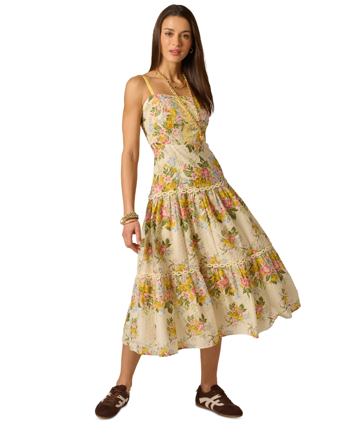 Click here for Adrianna Womens Printed Square Neck Midi Dress - P... prices