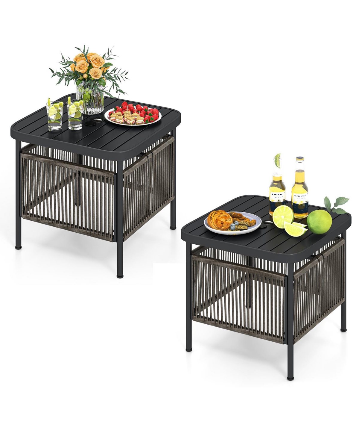 Click here for Gymax 2 Pcs Outdoor Pe Rattan Side Table with Umbr... prices