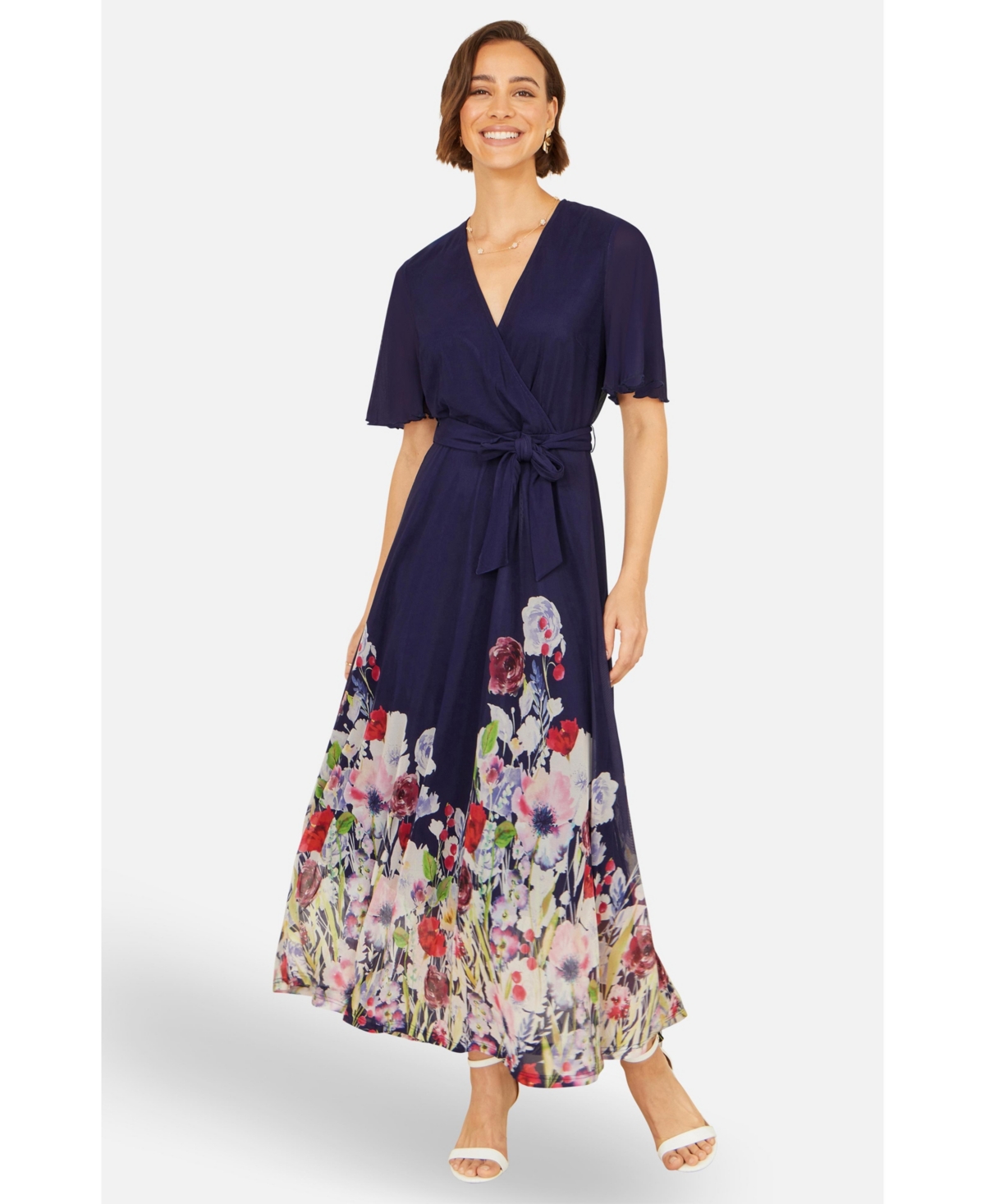 Click here for Yumi Womens Mesh Wrap Midi Dress - Navy prices