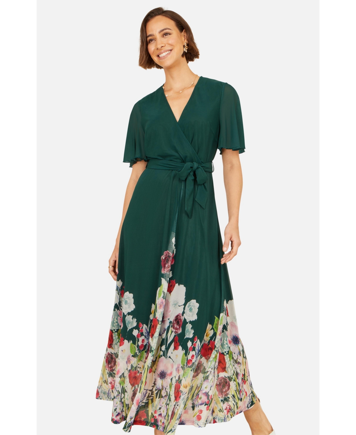 Click here for Yumi Womens Mesh Wrap Midi Dress - Green prices