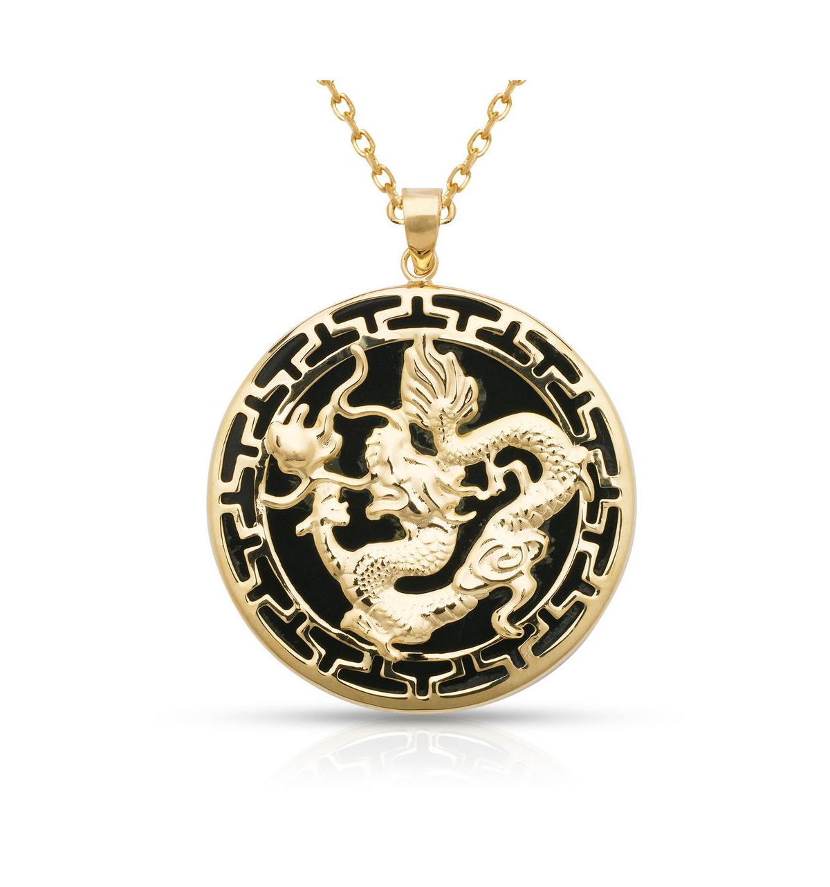 Click here for Curata Jewelry 14k Onyx Dyed Jade Dragon Greek Key... prices