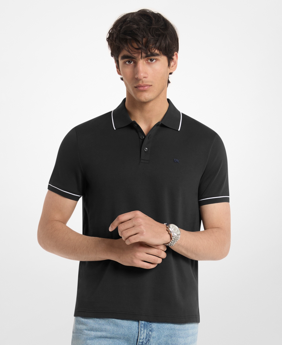 Click here for Michael Kors Mens Button-Front Polo Shirt - Black prices