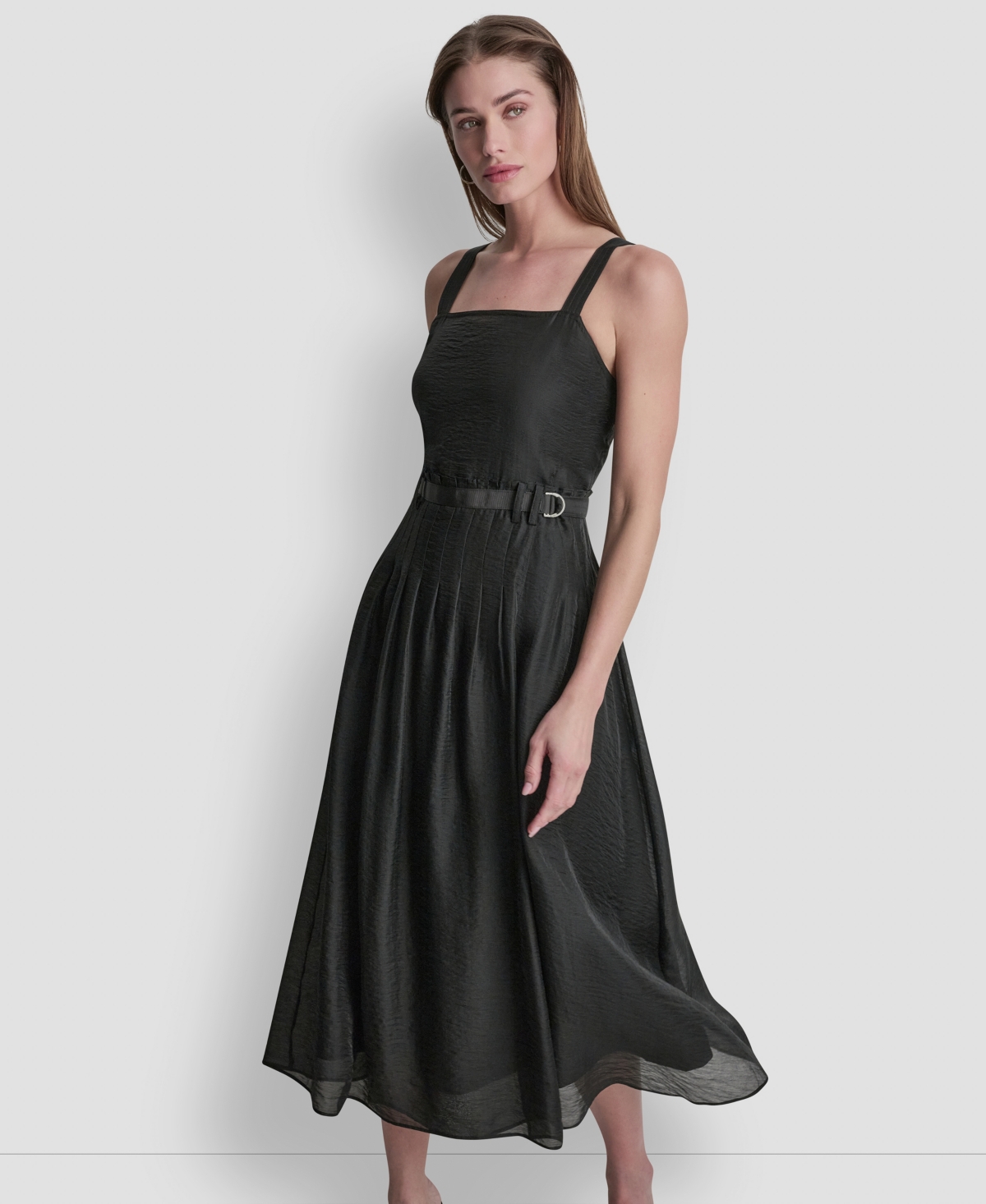 Click here for Dkny Womens Square Neck Sleeveless Midi Dress - Bl... prices