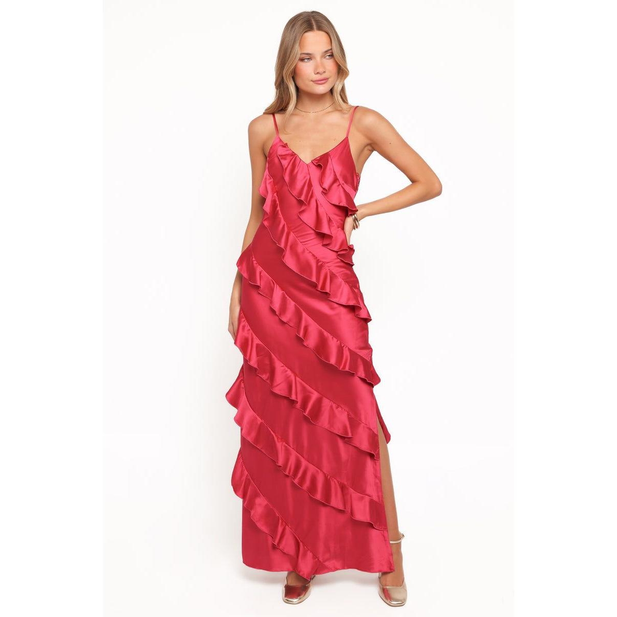 Click here for Petal and Pup Womens Ciao Ruffles Maxi Satin Dress... prices