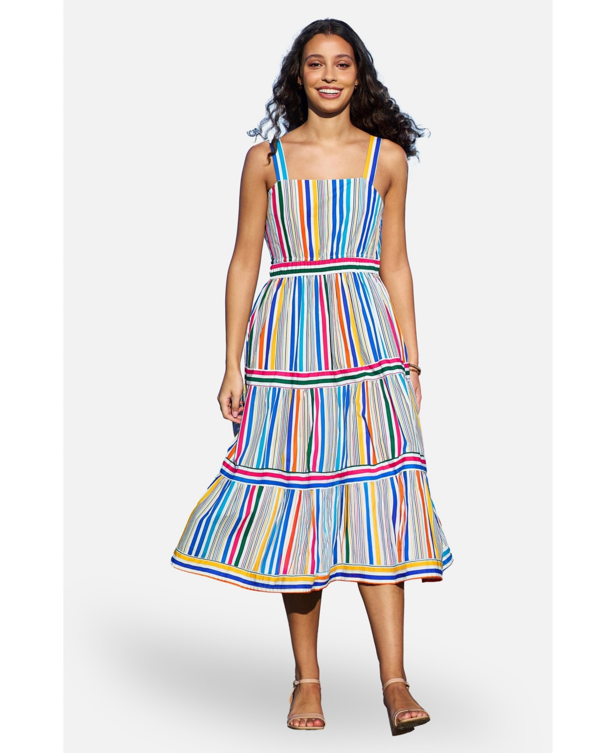 Click here for Yumi Womens Stripe Cotton Midi Sun Dress - Multi prices