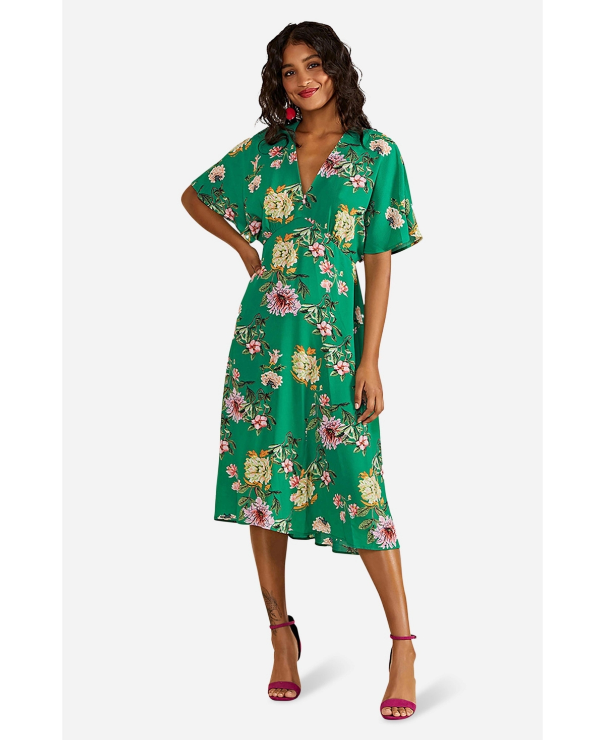 Click here for Yumi Womens Floral Kimono Midi Dress - Green prices