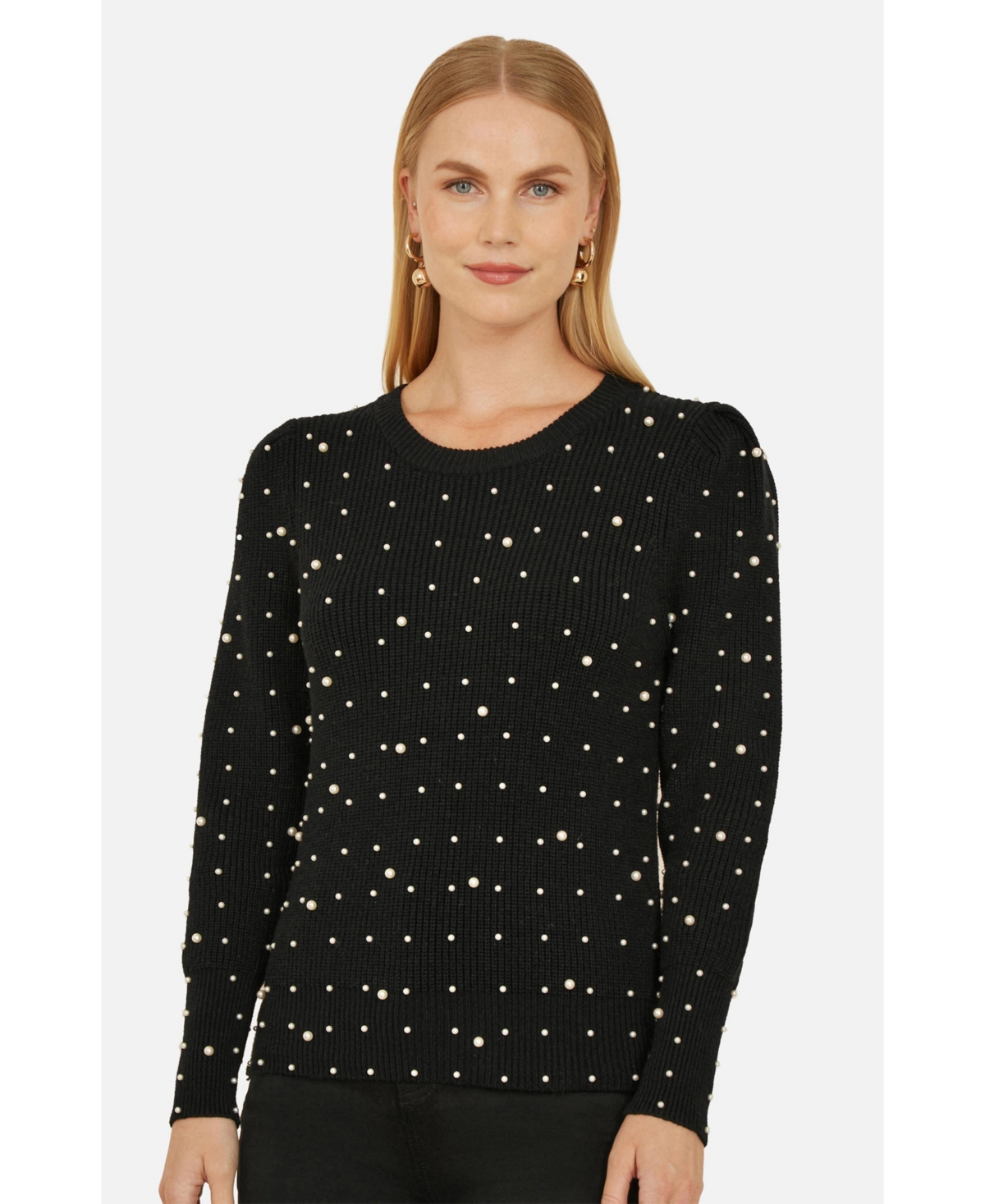 Click here for Yumi Womens All Over Bead Knitted Jumper - Black prices