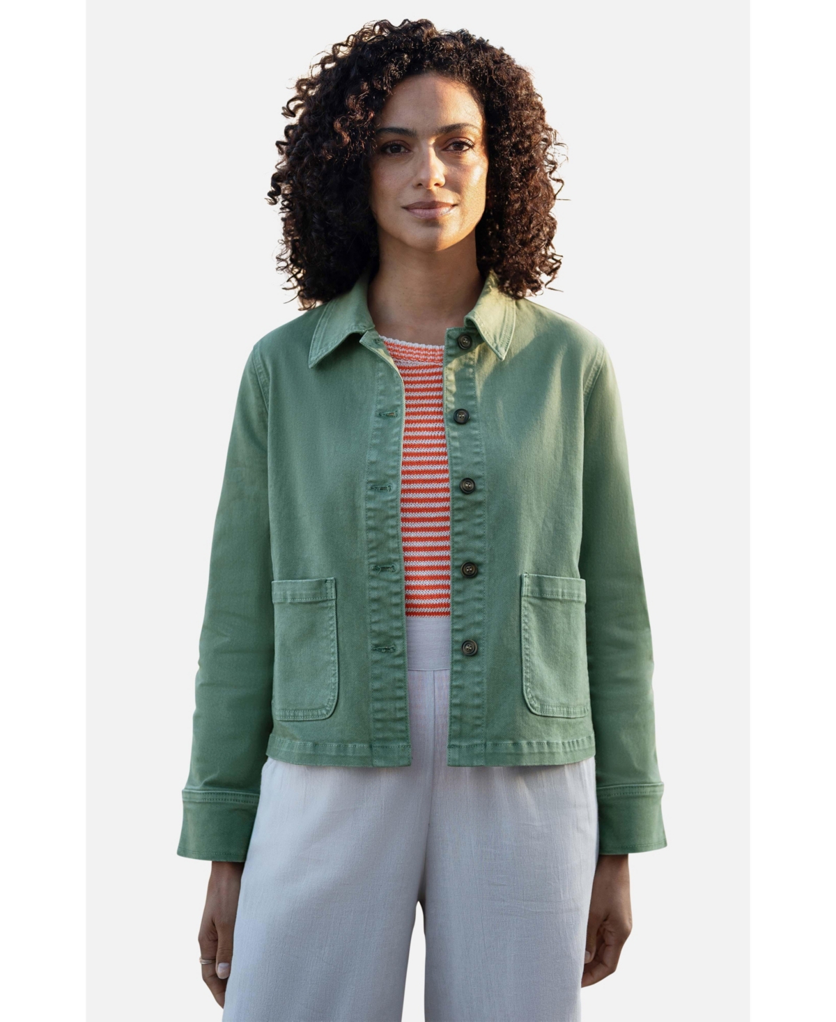 Click here for Yumi Womens Canvas Patch Pocket Jacket - Green prices