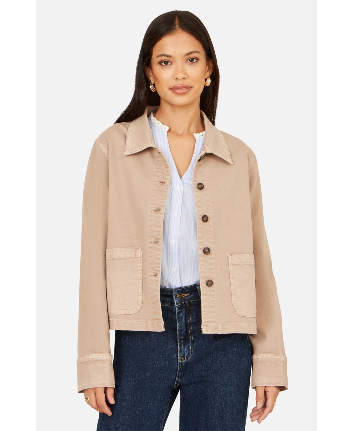 Click here for Yumi Womens Canvas Patch Pocket Jacket - Beige prices