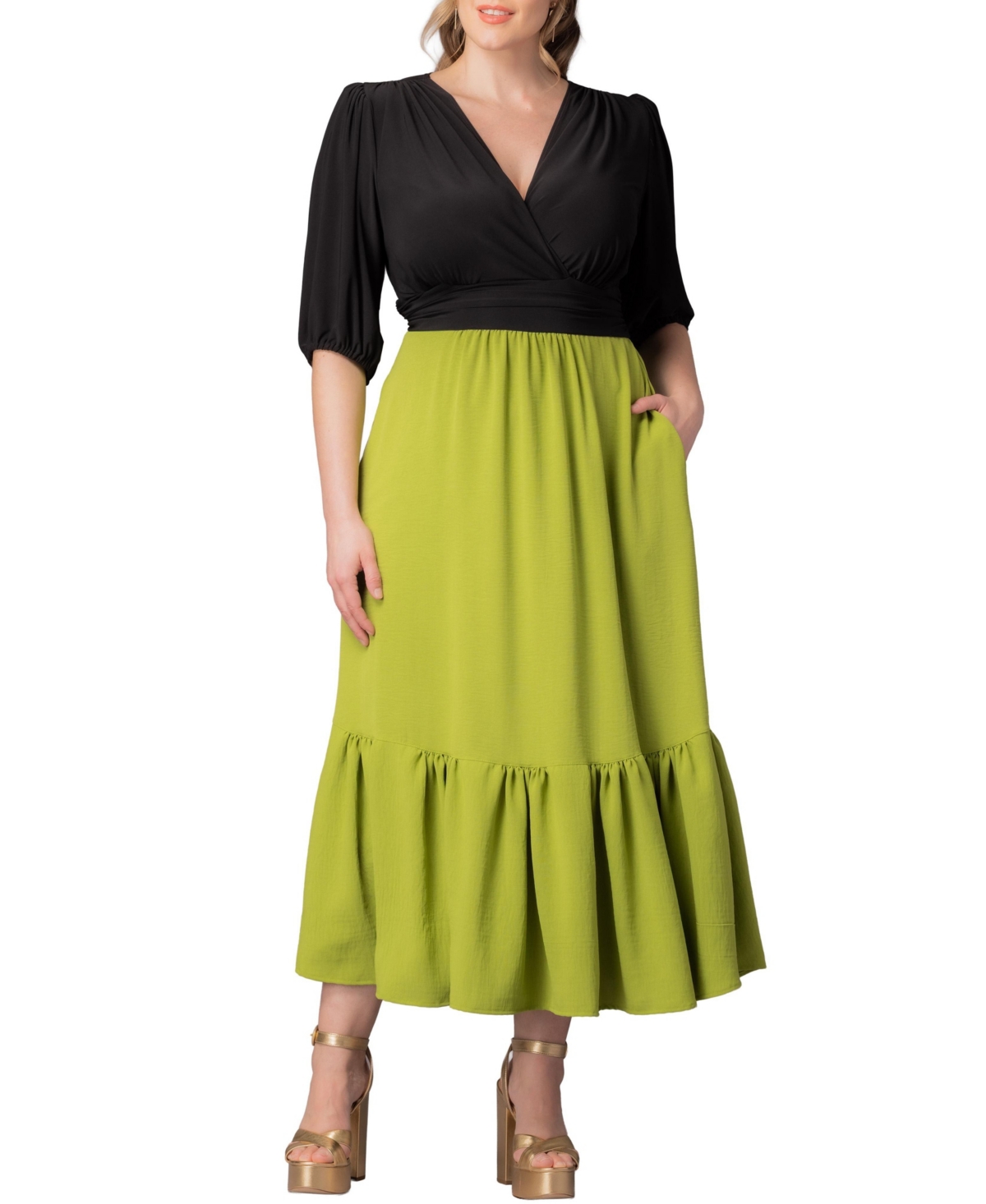 Click here for Kiyonna Plus Size Danica Maxi Dress - Limelight prices