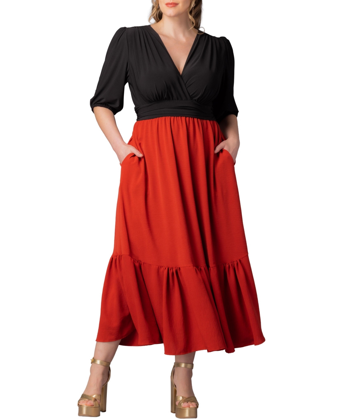 Click here for Kiyonna Plus Size Danica Maxi Dress - Chili pepper prices