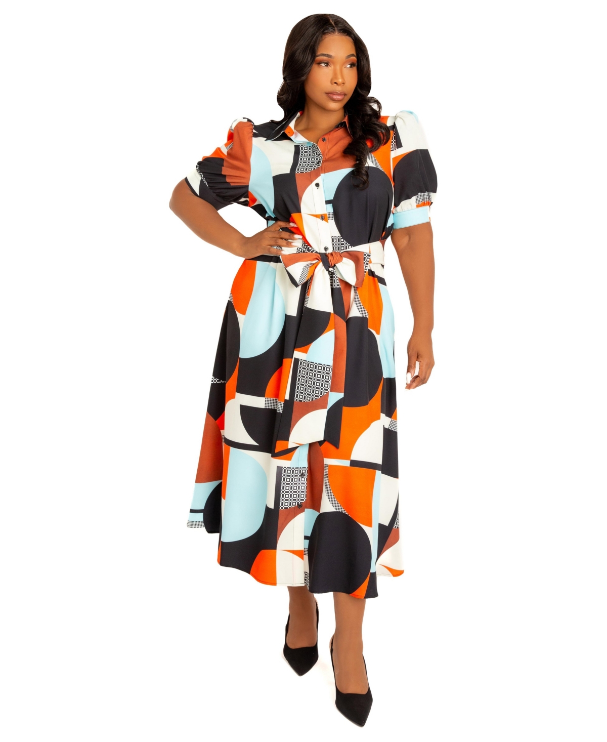 Click here for Buxom Couture Womens Plus Size Geometric Print Puf... prices