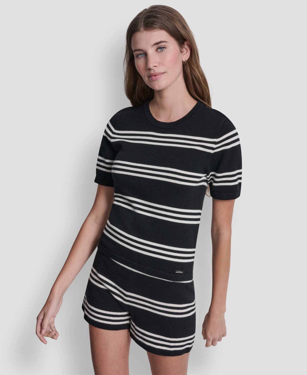 Click here for Dkny Jeans Womens Striped Crewneck Sweater - Blk/e... prices